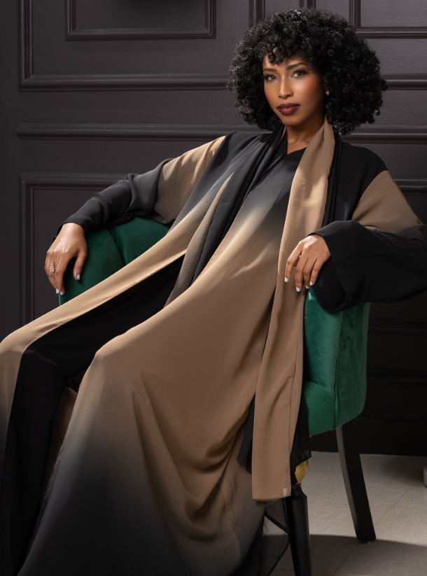 Ombré brown Casual Ombre Abaya with Two-Tone Colors in Brown and Black ...