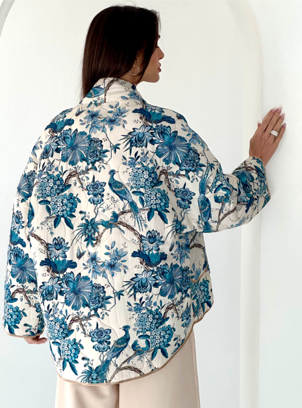 Toile de Jouy Beautiful quilted open jacket with Toile de Jouy print ...