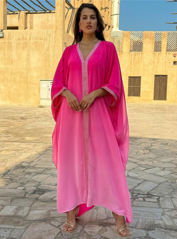 MOZA KAFTAN Loose-fit kaftan crafted with Moroccan lace Kaftans from Morbel kaftan at Boksha