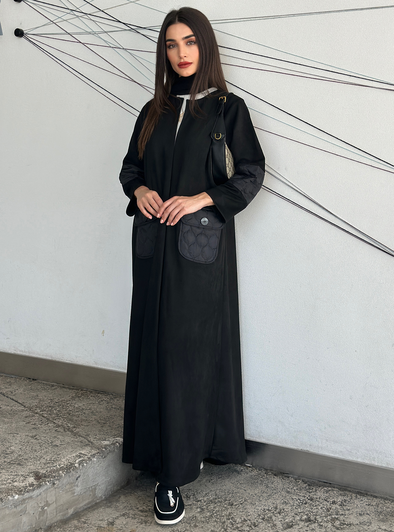 ATD011 Abaya Black winter abaya with quilted pocket details. Comes with ...