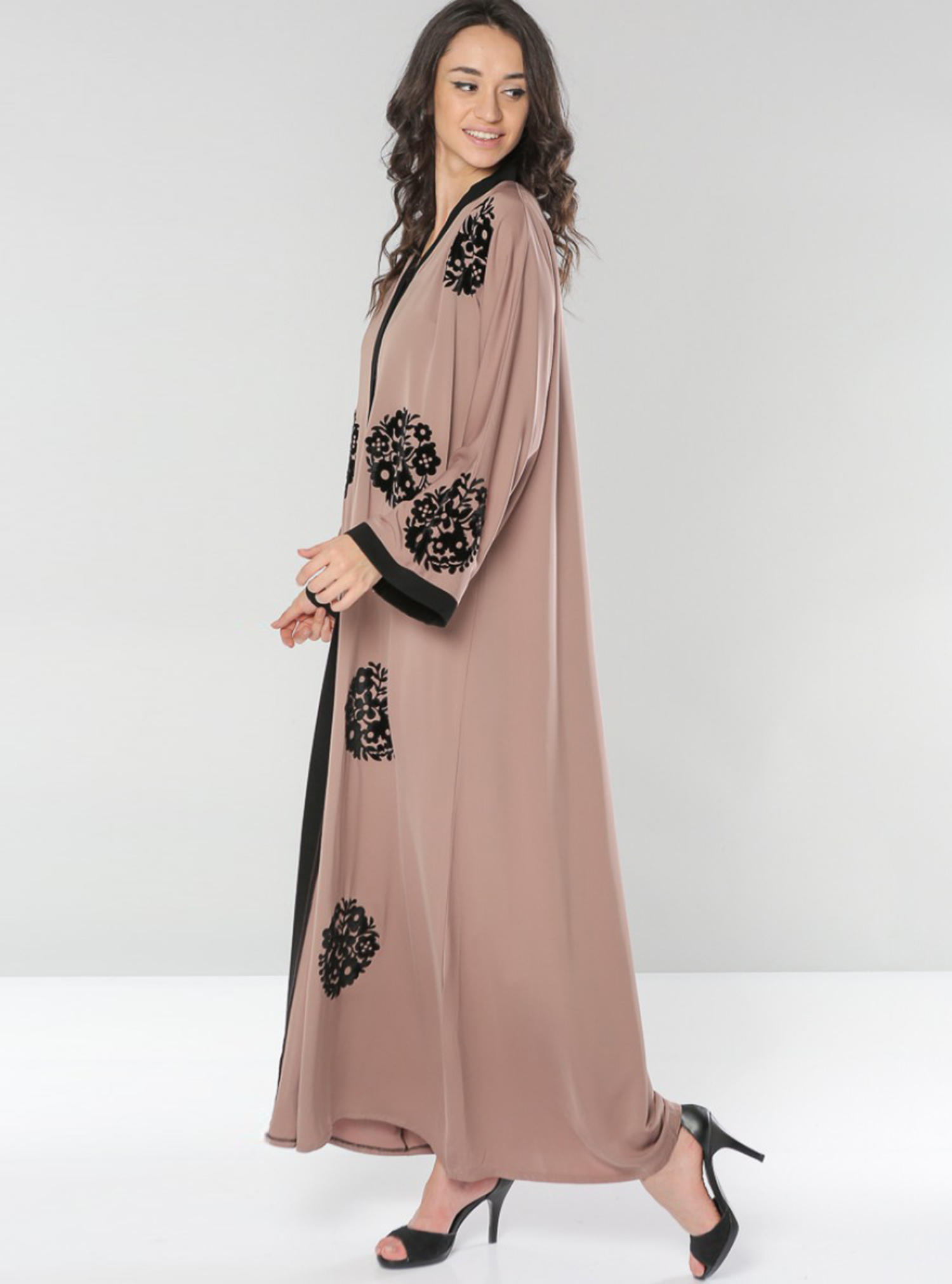 Lail-129 Abaya Applique work abaya with black trimming Abayas from Lail at Boksha