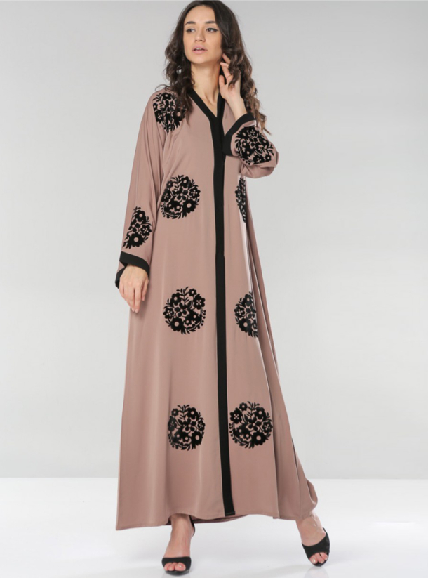 Lail-129 Abaya Applique work abaya with black trimming Abayas from Lail at Boksha