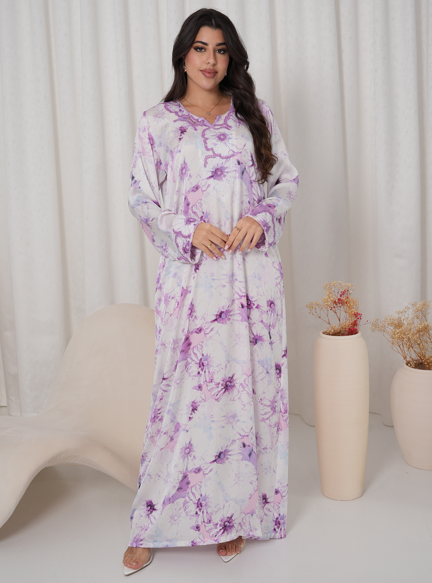 White Flower White and Purple Flower Mukhawar with embellishment ...