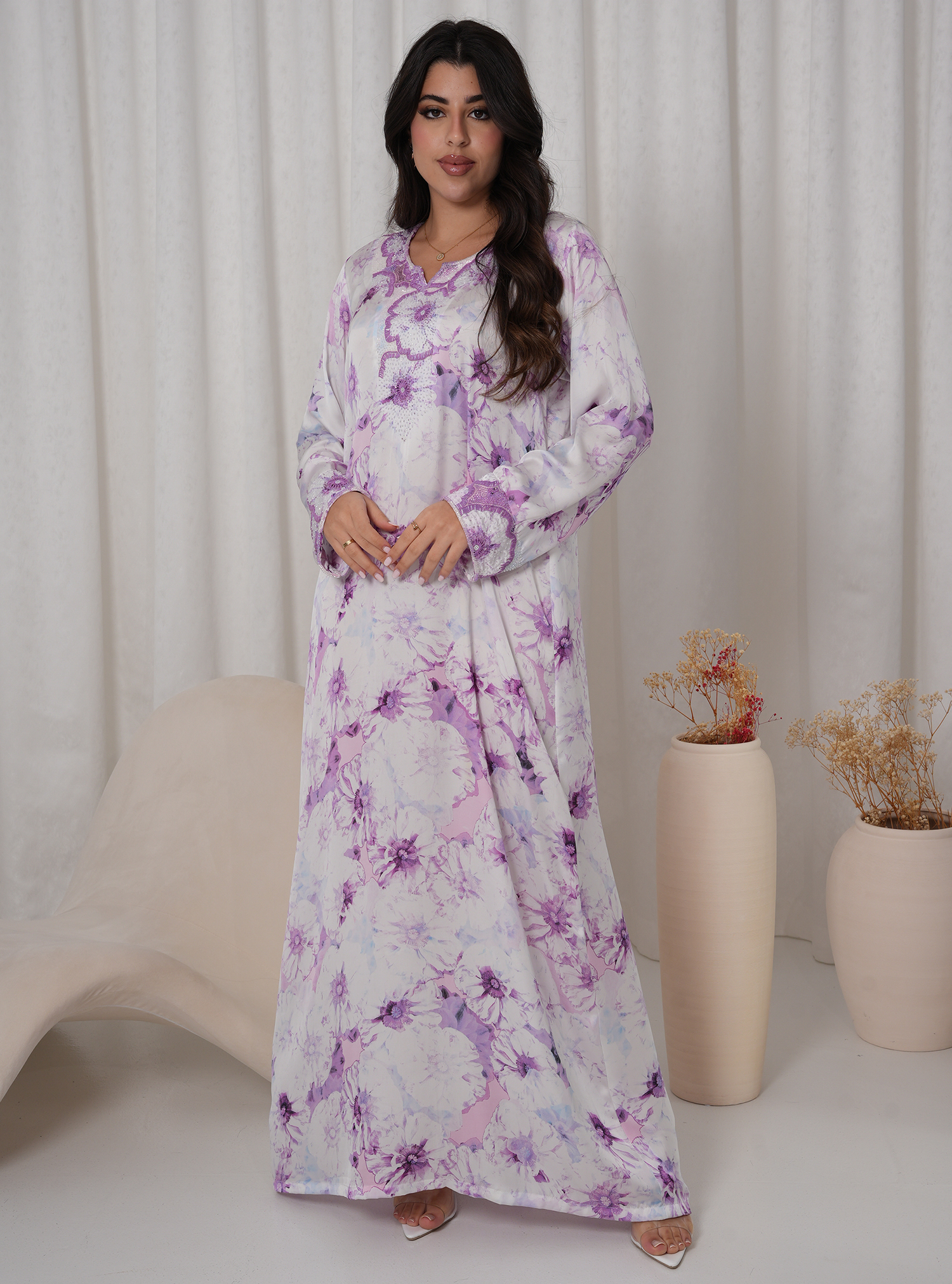 White Flower White and Purple Flower Mukhawar with embellishment ...