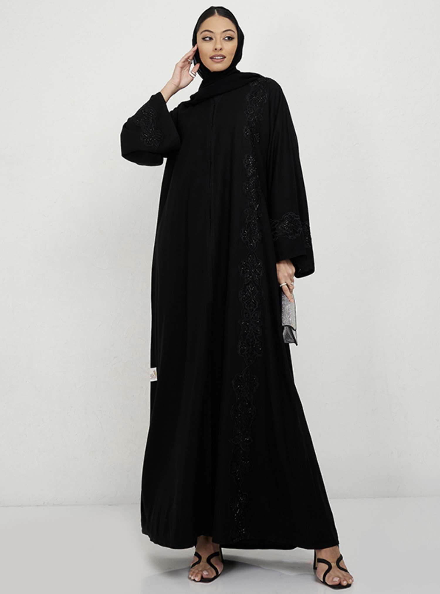 Abaya 27CX Black embroidered abaya with embellishment. Comes with a matching headscarf. Abayas ...