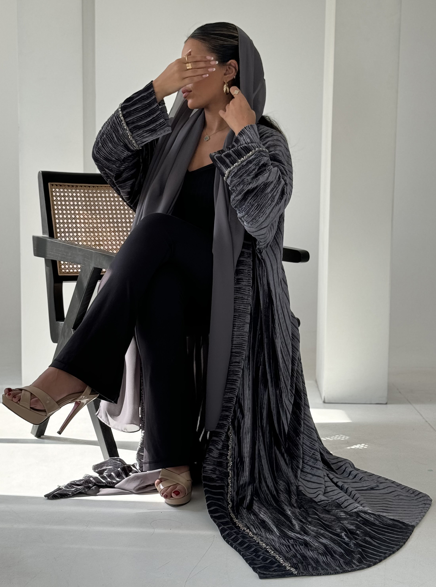 Beaded Velvet Ribbed velvet abaya with full lining and embellishment ...