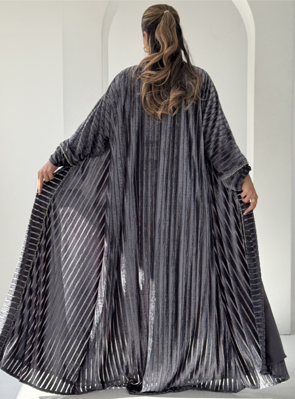 Beaded Velvet Ribbed velvet abaya with full lining and embellishment ...