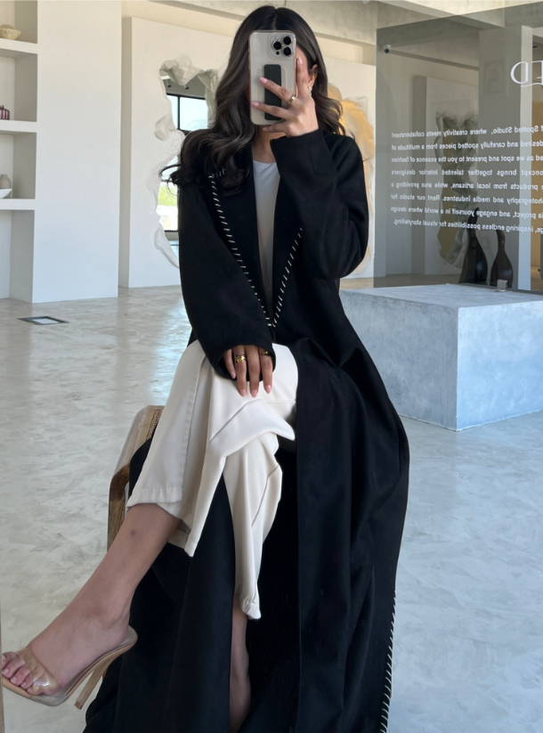 MEI278 Embroidered Chamois Collar Abaya Abayas from Mei at Boksha