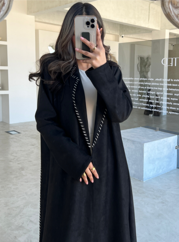 MEI278 Embroidered Chamois Collar Abaya Abayas from Mei at Boksha