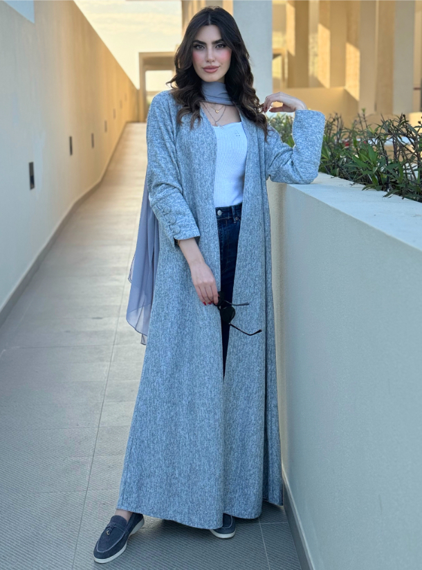 Gray Abaya Gray Abaya With Scarf Abayas from Buhra at Boksha