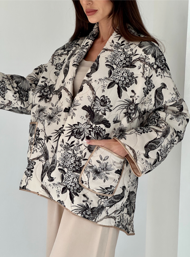 Toile de Jouy Beautiful quilted open jacket with Toile de Jouy print ...