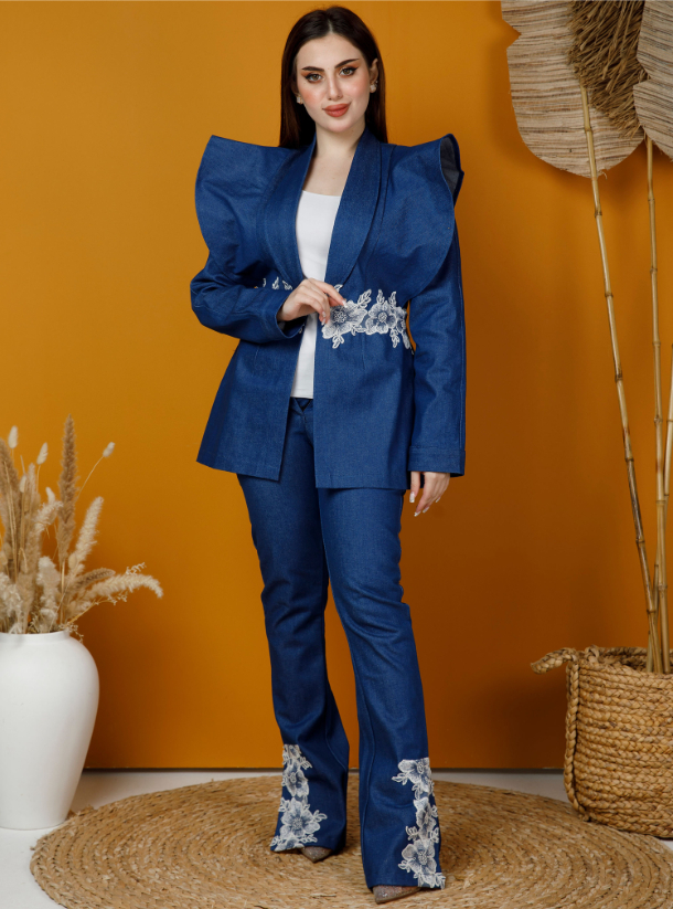 Denim Set 2-piece denim set featuring a blazer and jeans with oversized ...