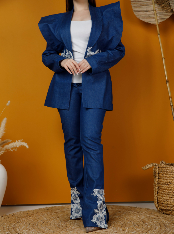 Denim Set 2-piece denim set featuring a blazer and jeans with oversized ...