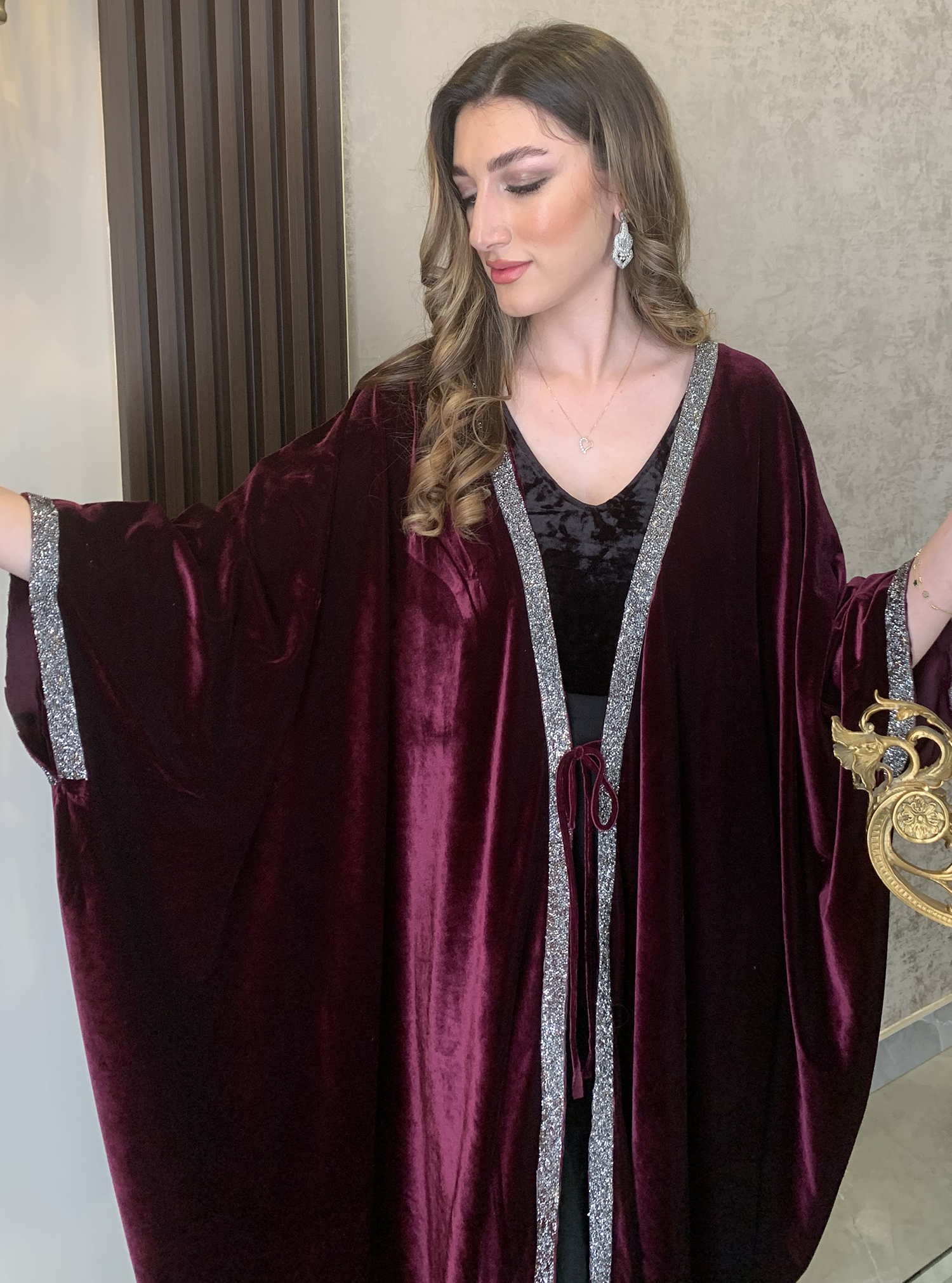 Royal maroon Royal maroon velvet bisht abaya Abayas from Roua Designs ...