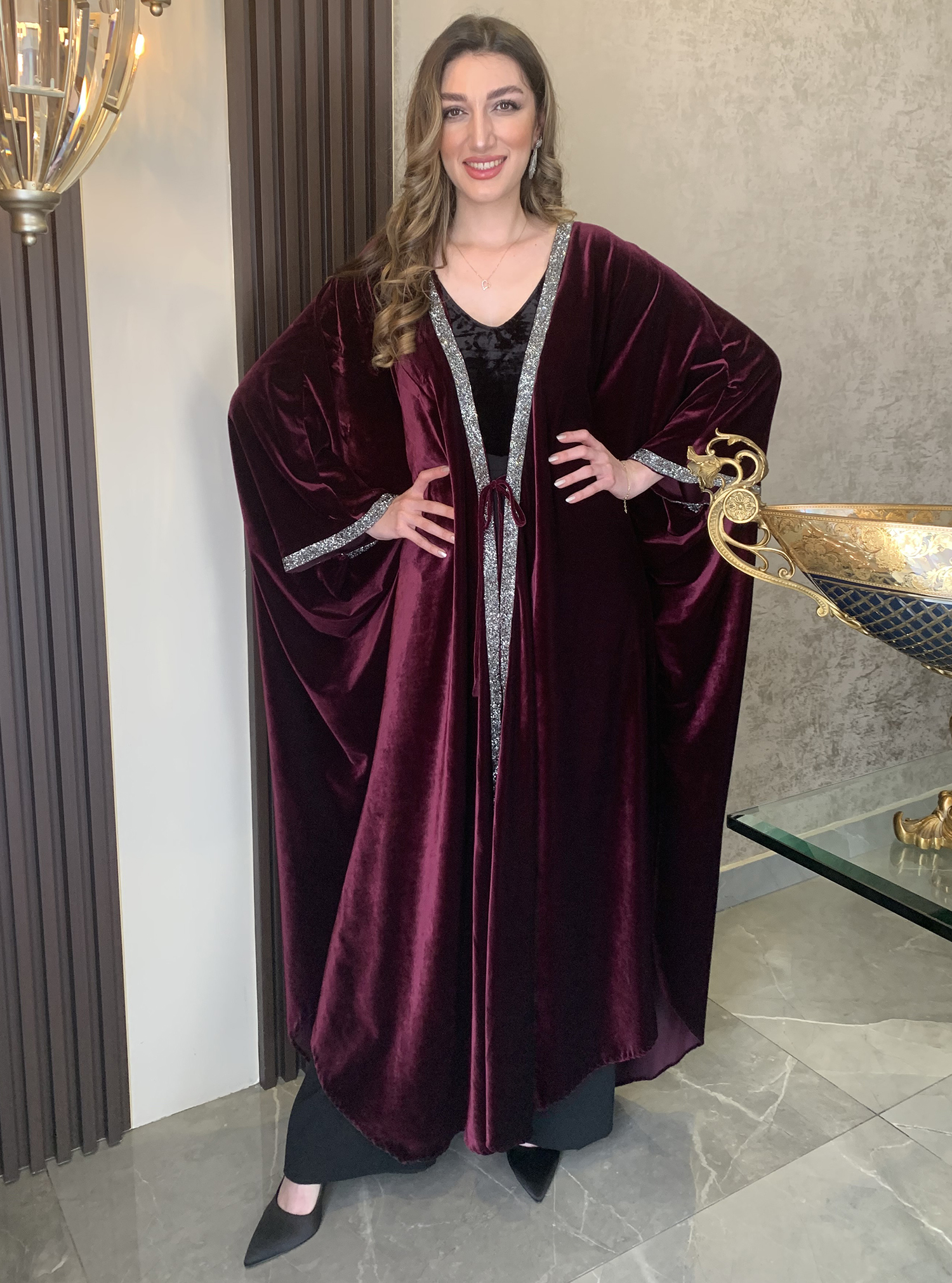 Royal maroon Royal maroon velvet bisht abaya Abayas from Roua Designs ...