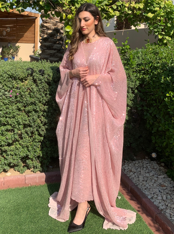 Baby pink A set of a bling dress and abaya Abayas from Roua Designs at ...