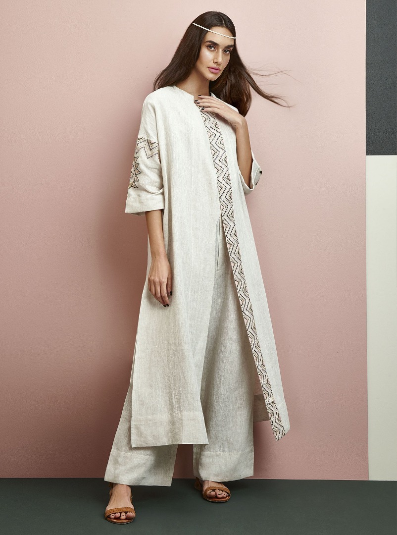 AB.SS19.12 Ivory linen abaya with eye embroidery takes your modest wear ...