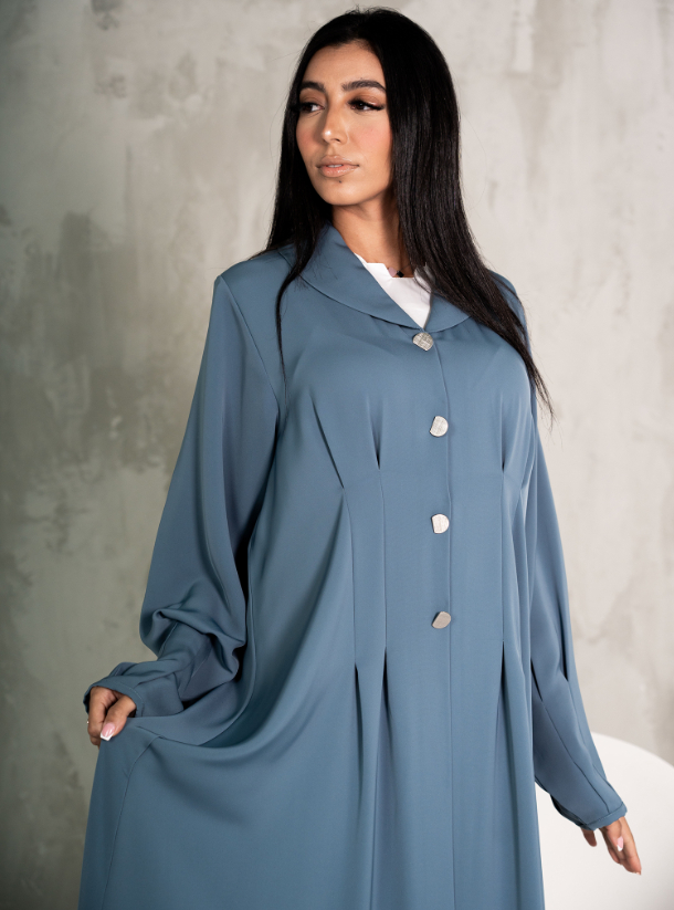 Colored Abaya Light blue collared abaya with buttons. With pleated ...
