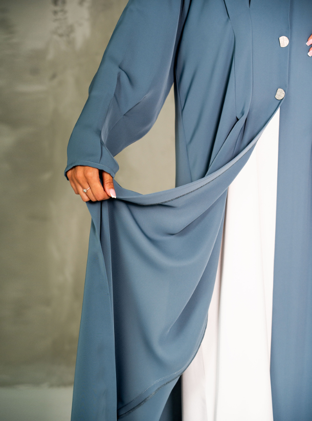 Colored Abaya Light blue collared abaya with buttons. With pleated ...