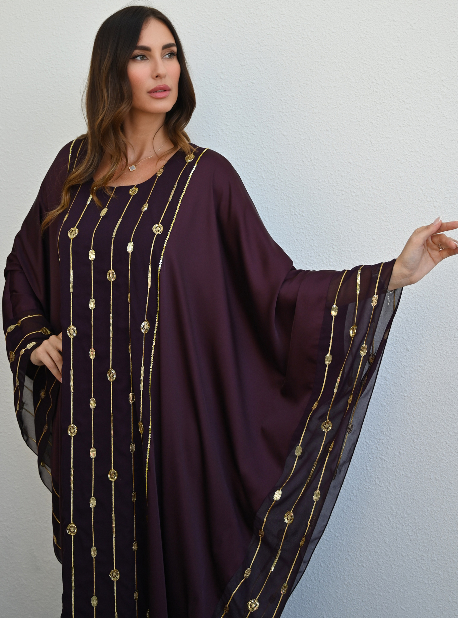 Lyca Brown embellished kaftan dress Kaftans from SILK and NEEDLE at Boksha