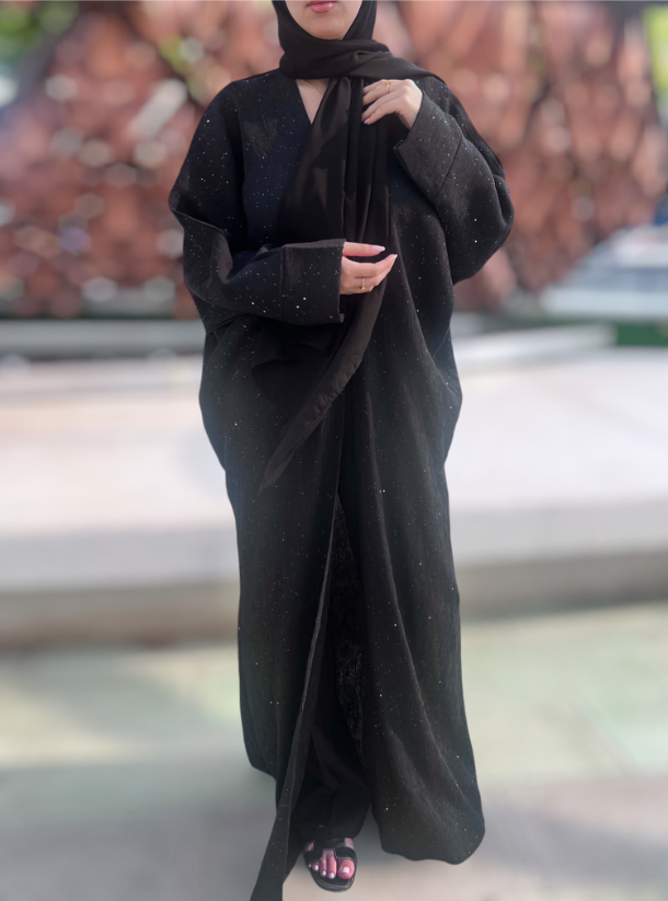 Shimmer Abaya Soft Black Crepe Pleated Shimmer Abaya Abayas from ...