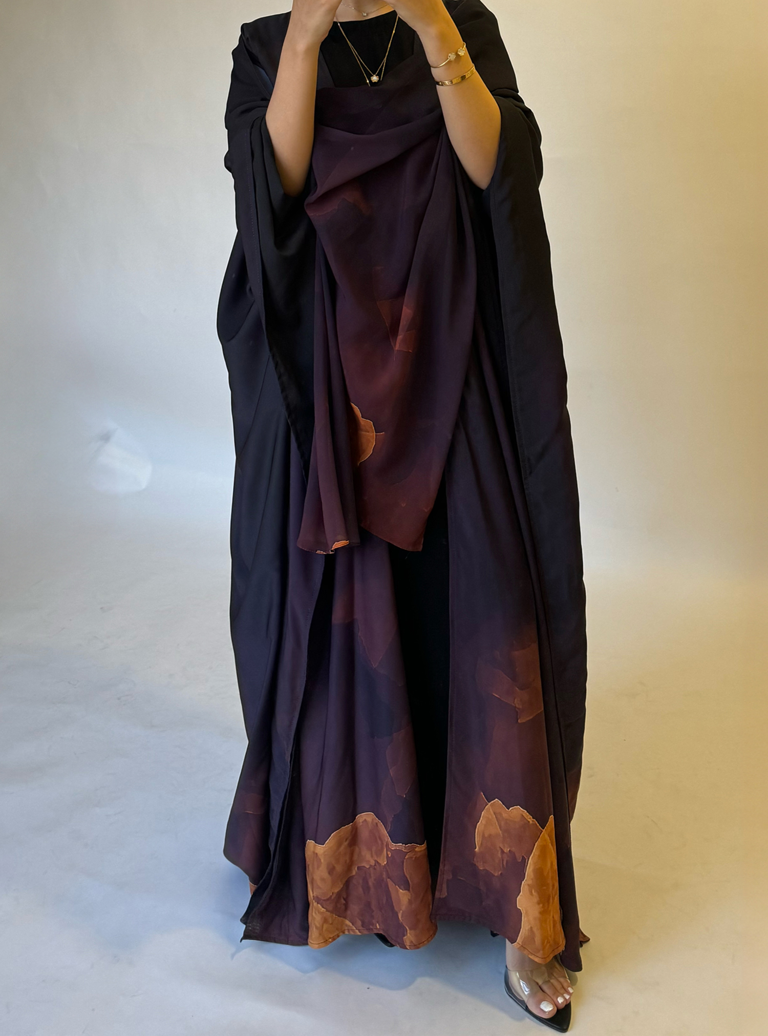 Orange Gradient Purple to Burnt Orange Gradient Cloud Oversized Abaya ...