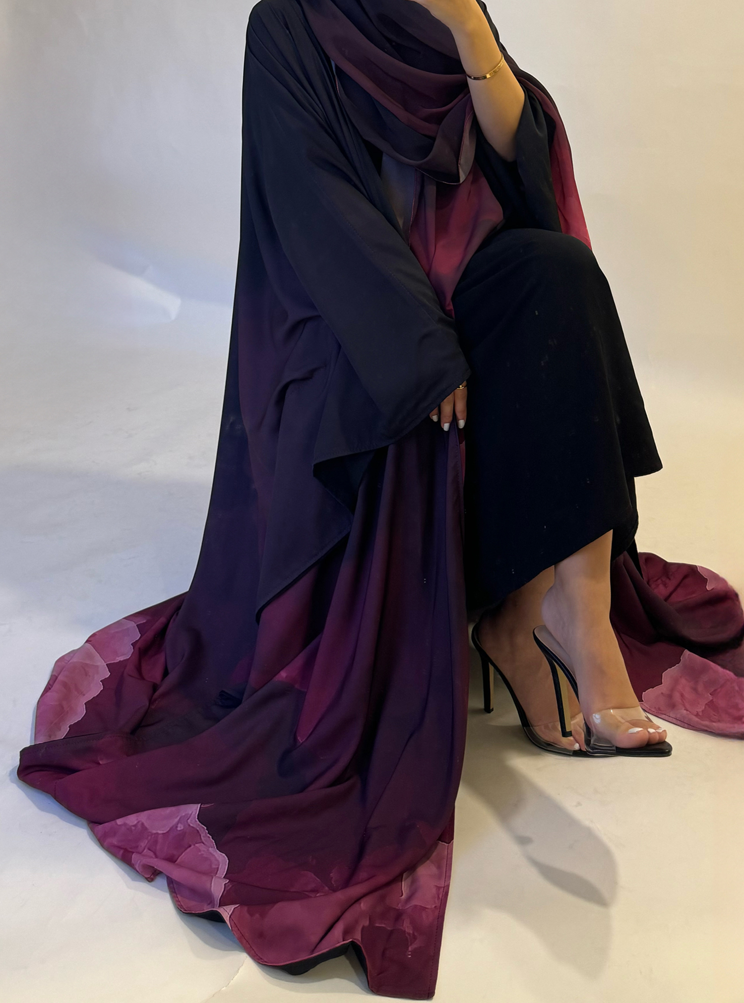 Pink Gradient Pink Gradient Cloud Oversized Abaya with Matching Head Scarf Abayas from Alef at ...
