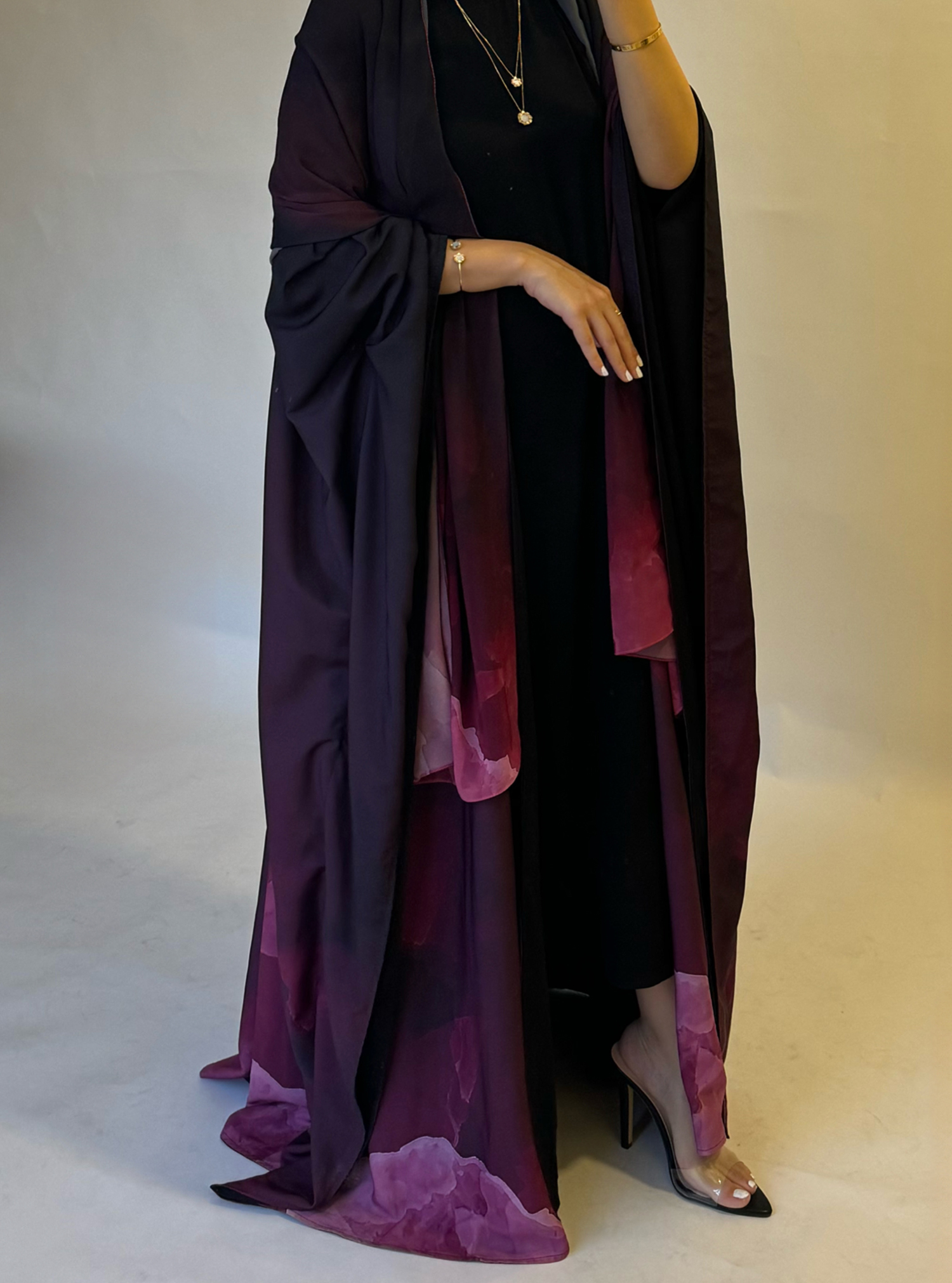 Pink Gradient Pink Gradient Cloud Oversized Abaya with Matching Head ...