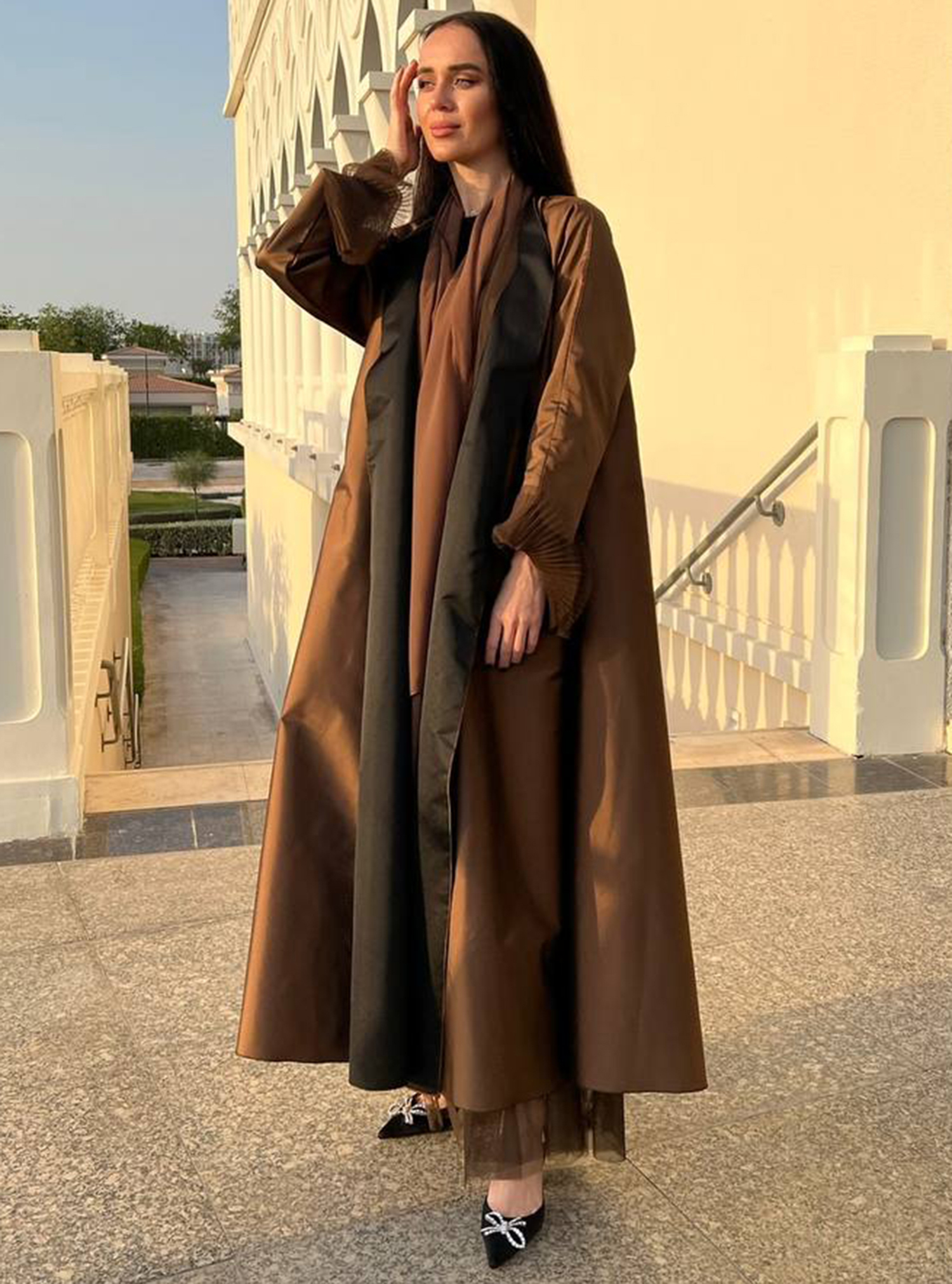 Colored Abaya Ready to Wear Brown Abaya with pleated trimmings. Abayas ...