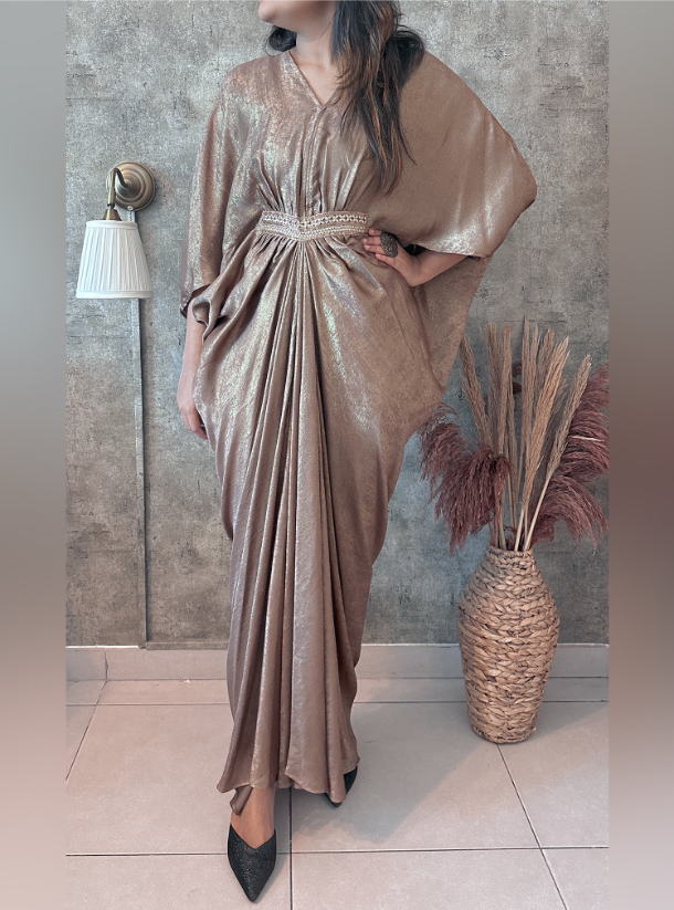 Shimmer kaftan Shimmer pleated kaftan in gold with handwork ...