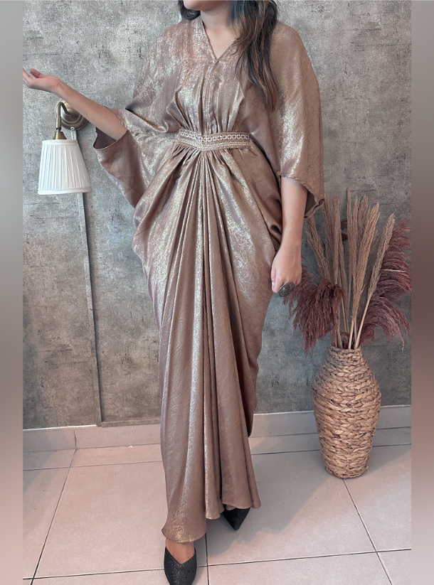 Shimmer kaftan Shimmer pleated kaftan in gold with handwork ...