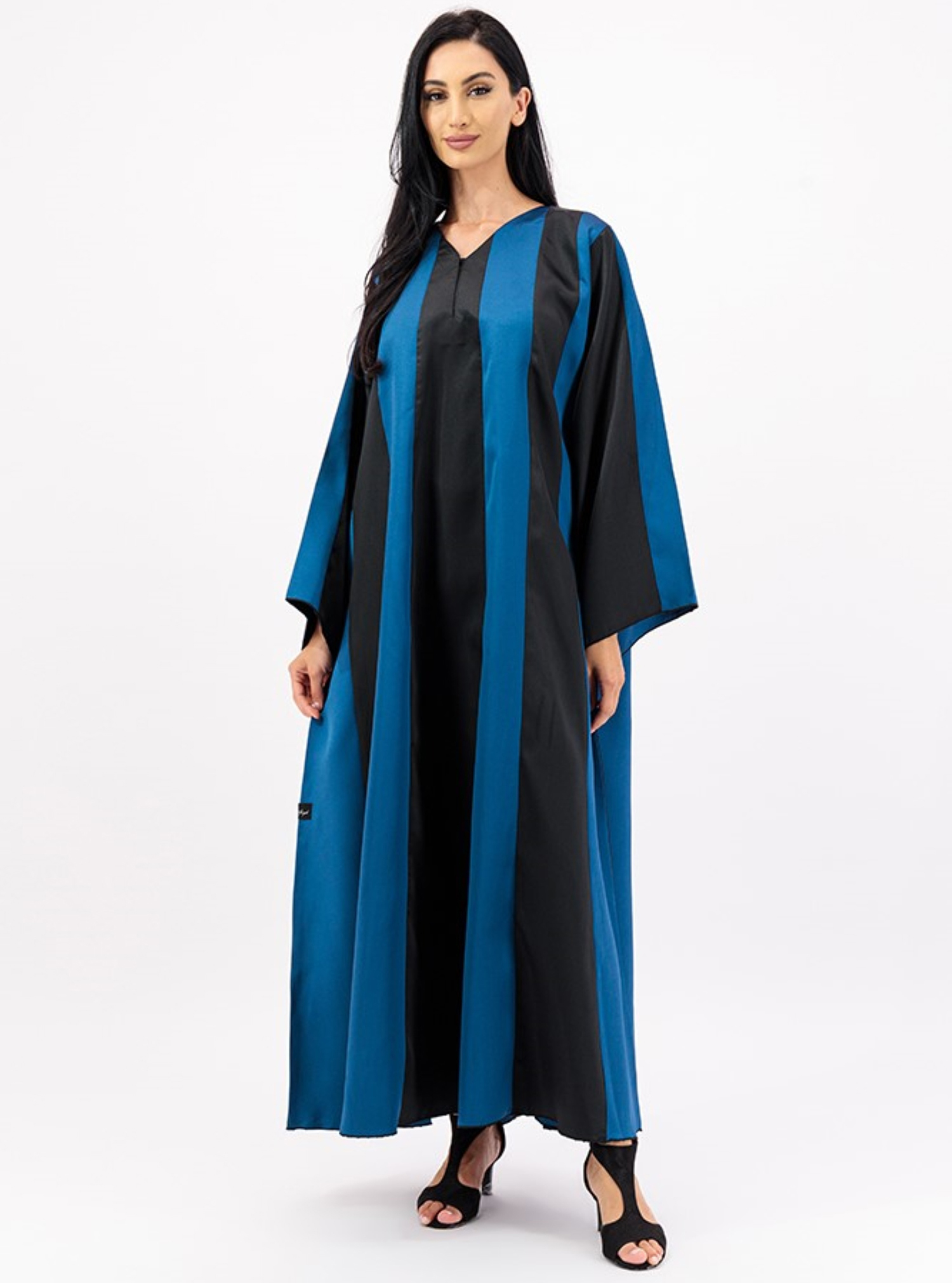 Empress 103 Blue and Black panelled A-line abaya Abayas from Meem by Mariyah at Boksha