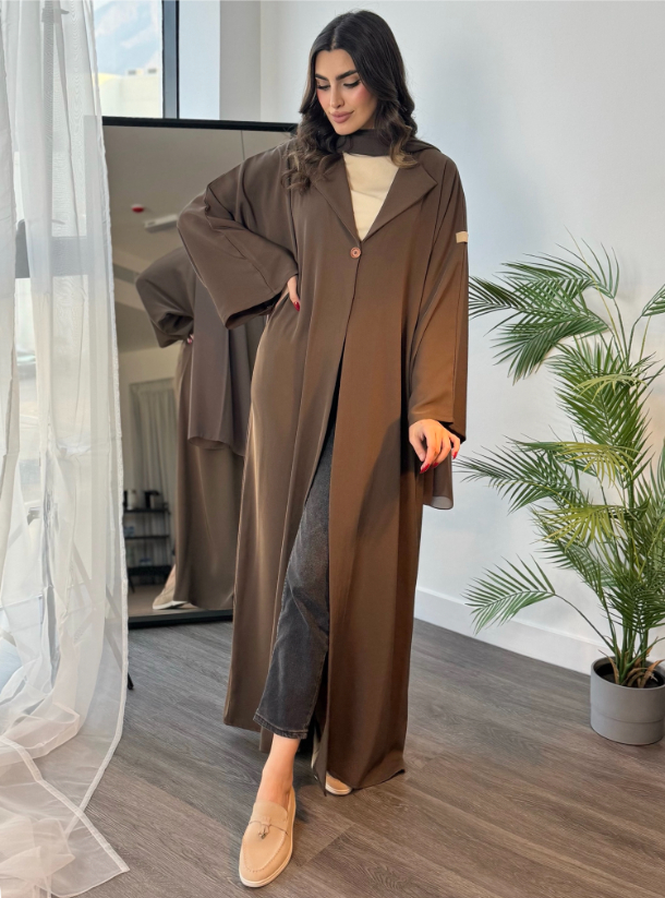 Brown Abaya Brown Collar Abaya With a headscarf Abayas from Buhra at Boksha