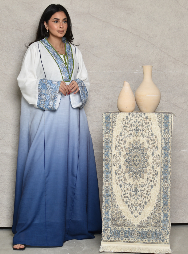 Blue ombre blue ombre linen fully lining with green design Kaftans from ...