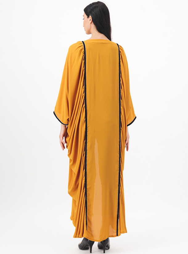Mustard Yellow mustard yellow panelled pleated abaya with embellished ...