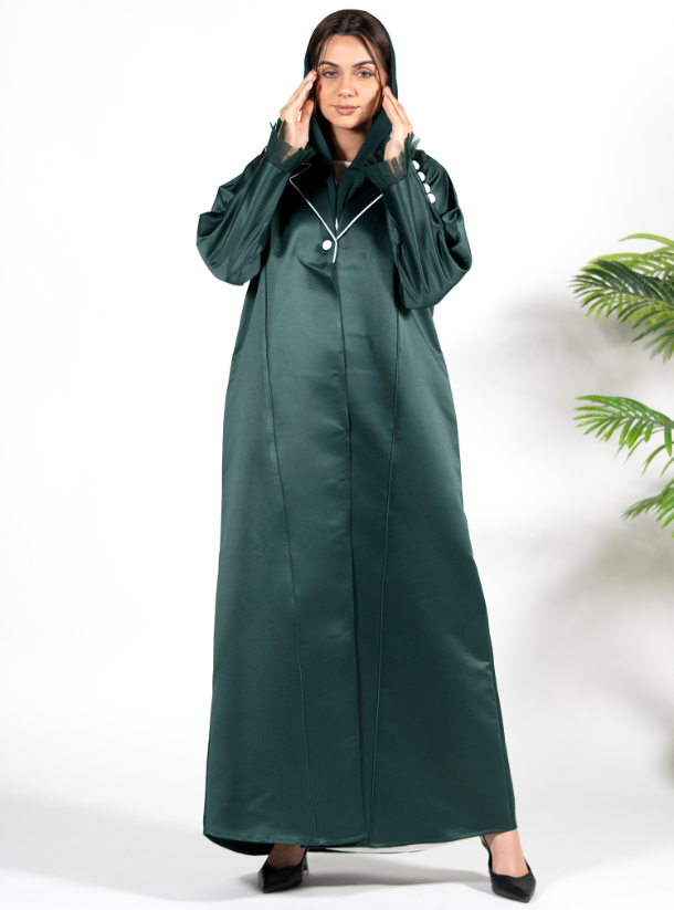 Coat abaya Satin abaya in coat style. Charming green color abaya for ...