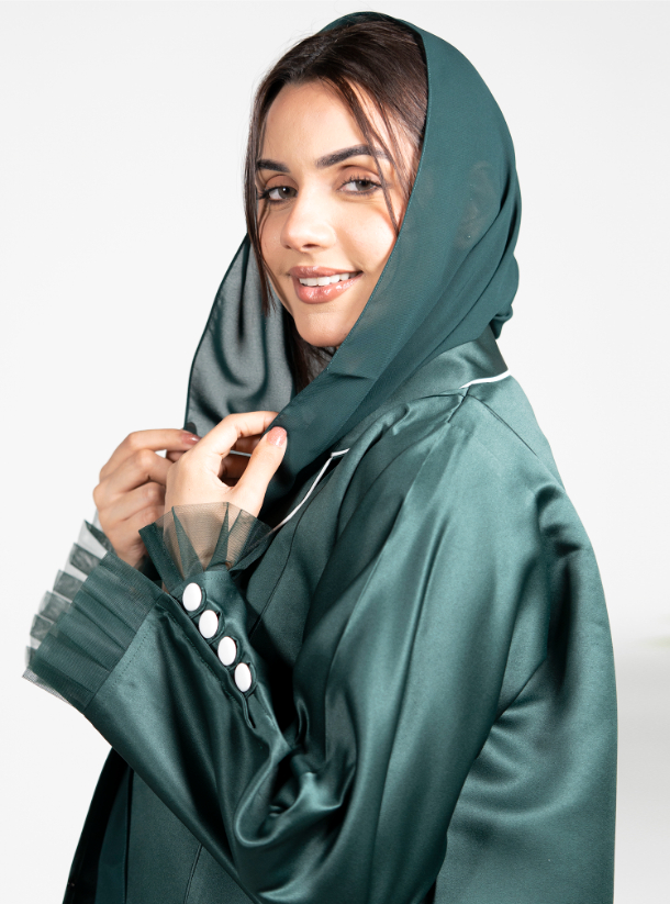 Coat abaya Satin abaya in coat style. Charming green color abaya for ...