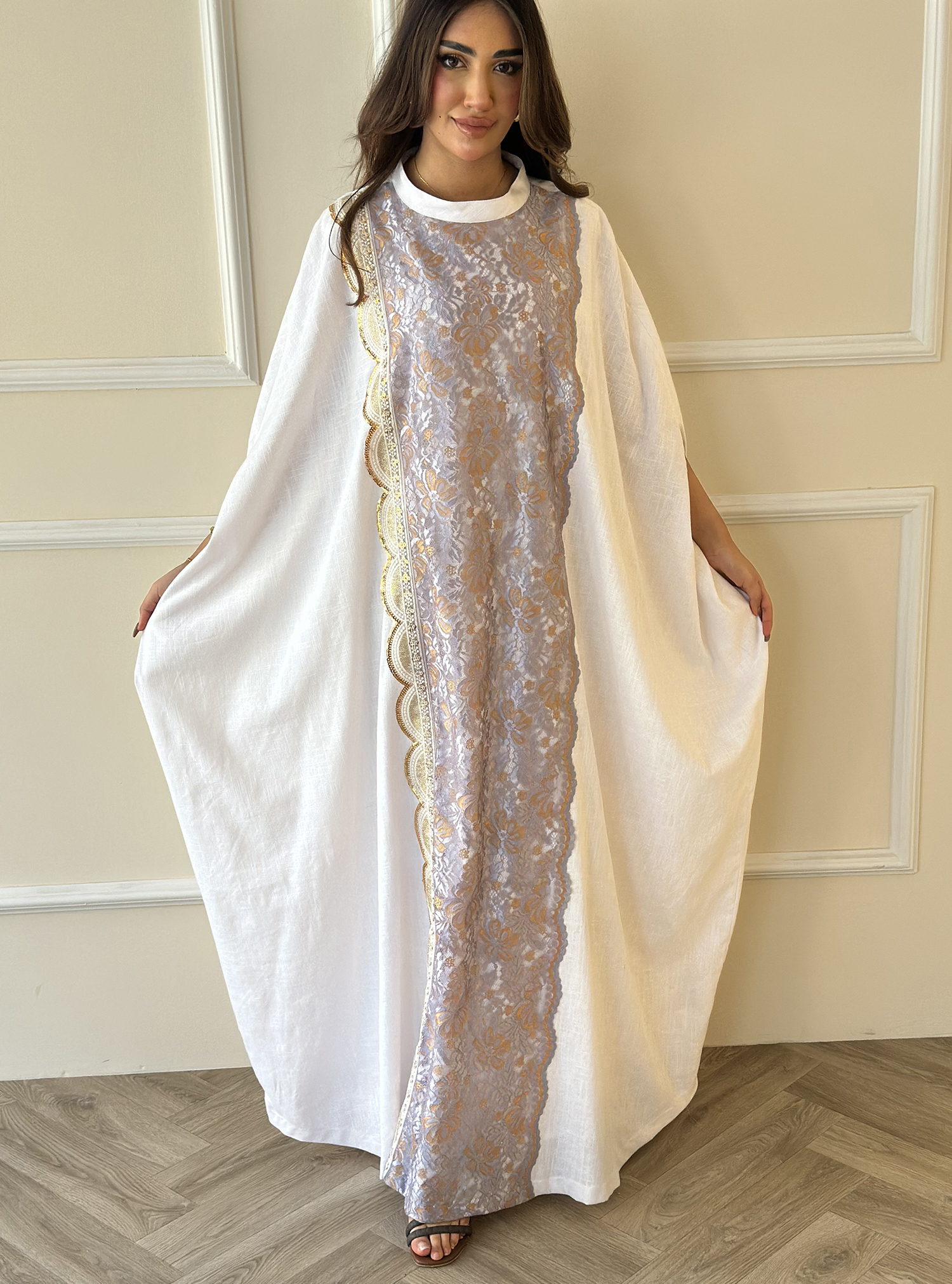 Lace Kaftan French Lace and Linen Kaftan Kaftans from Classic Modern at Boksha