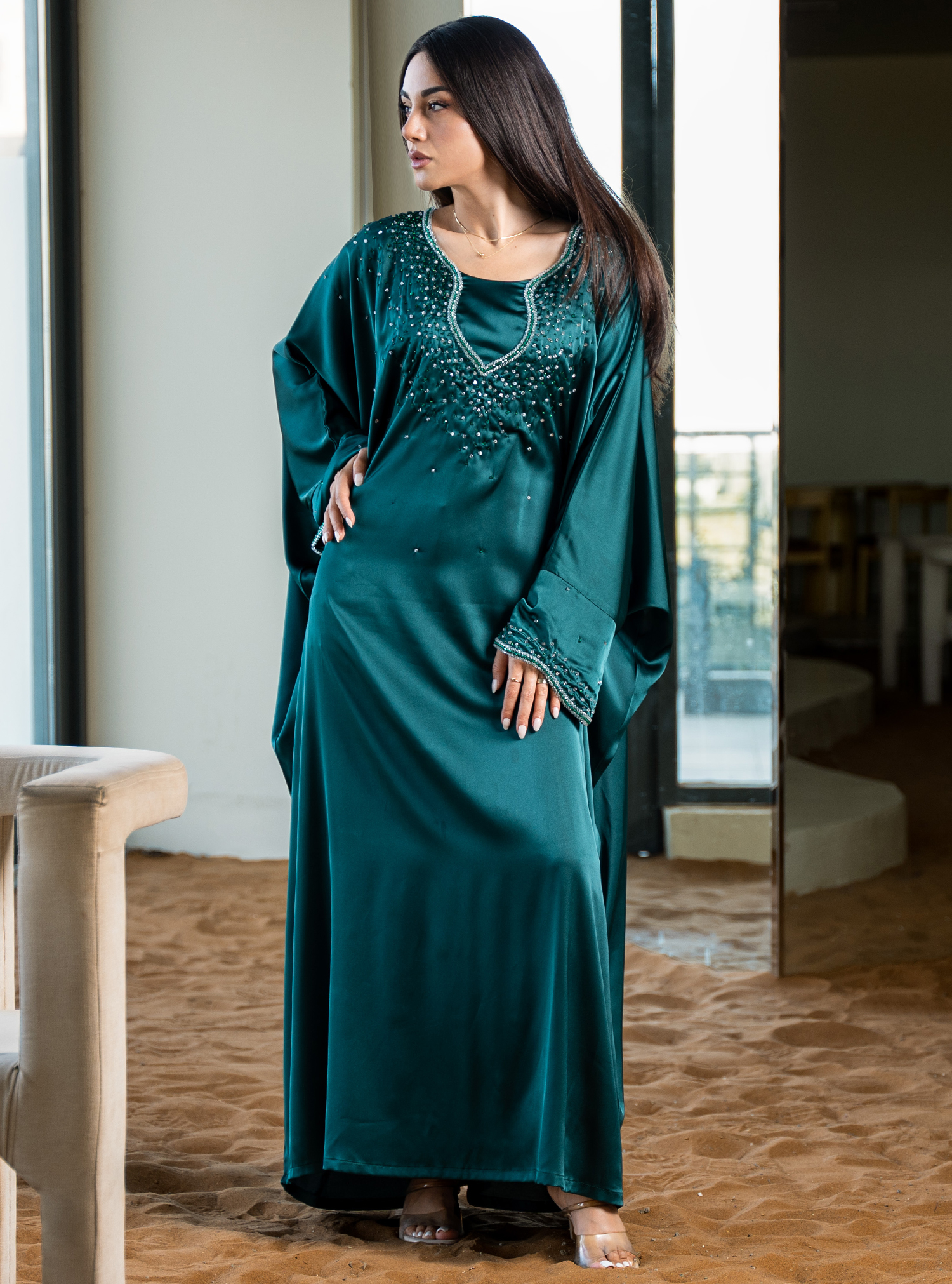 Emerald green emerald green hand embroidered dress with silk satan silk ...