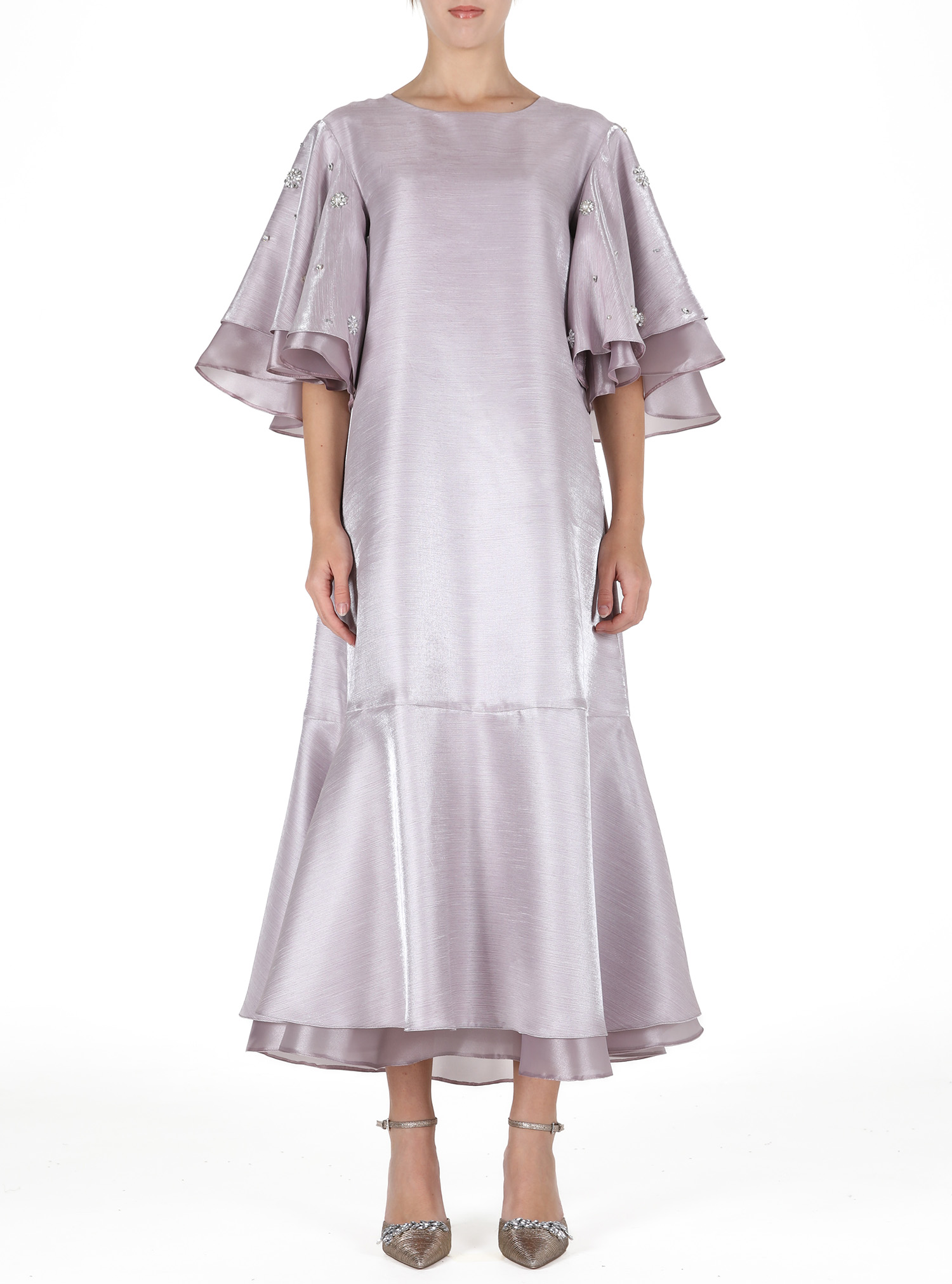 BYK24020purple Embellished sleeves kaftan dress with fishtail style ...