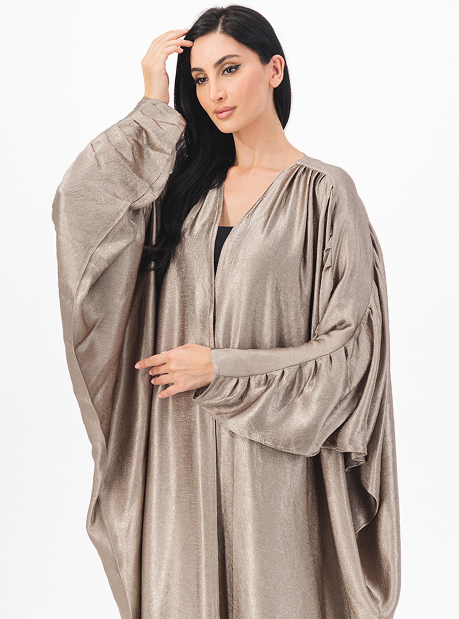 Faded Brown Brown grey abaya with pleated sleeveline and flattering cut. Abayas from Meem by ...