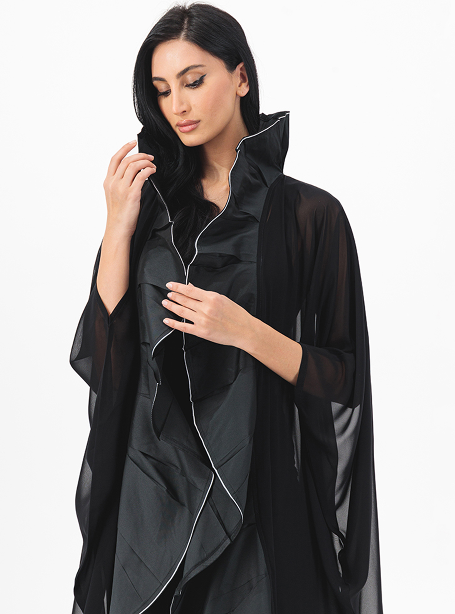 Black Chiffon Black chiffon ruffled abaya with hanging pearls. Abayas ...