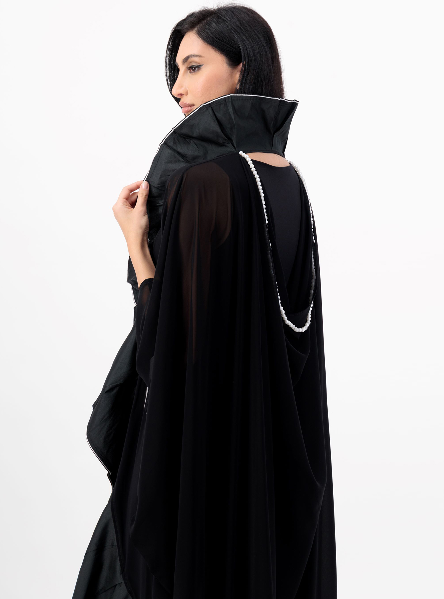 Black Chiffon Black chiffon ruffled abaya with hanging pearls. Abayas ...