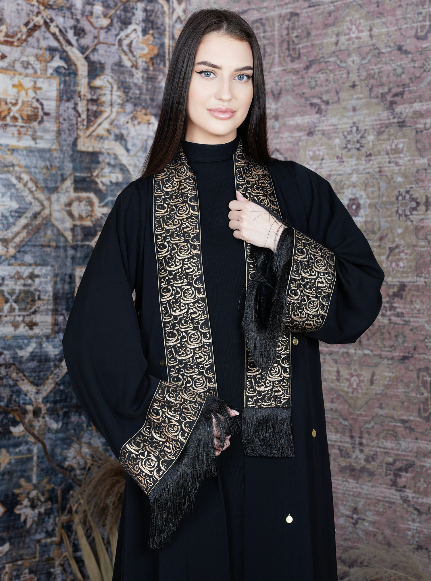 Moza abaya set Exquisite arabic calligraphy abaya adorned with coins ...
