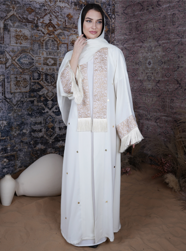 Moza abaya set Exquisite arabic calligraphy abaya adorned with coins ...