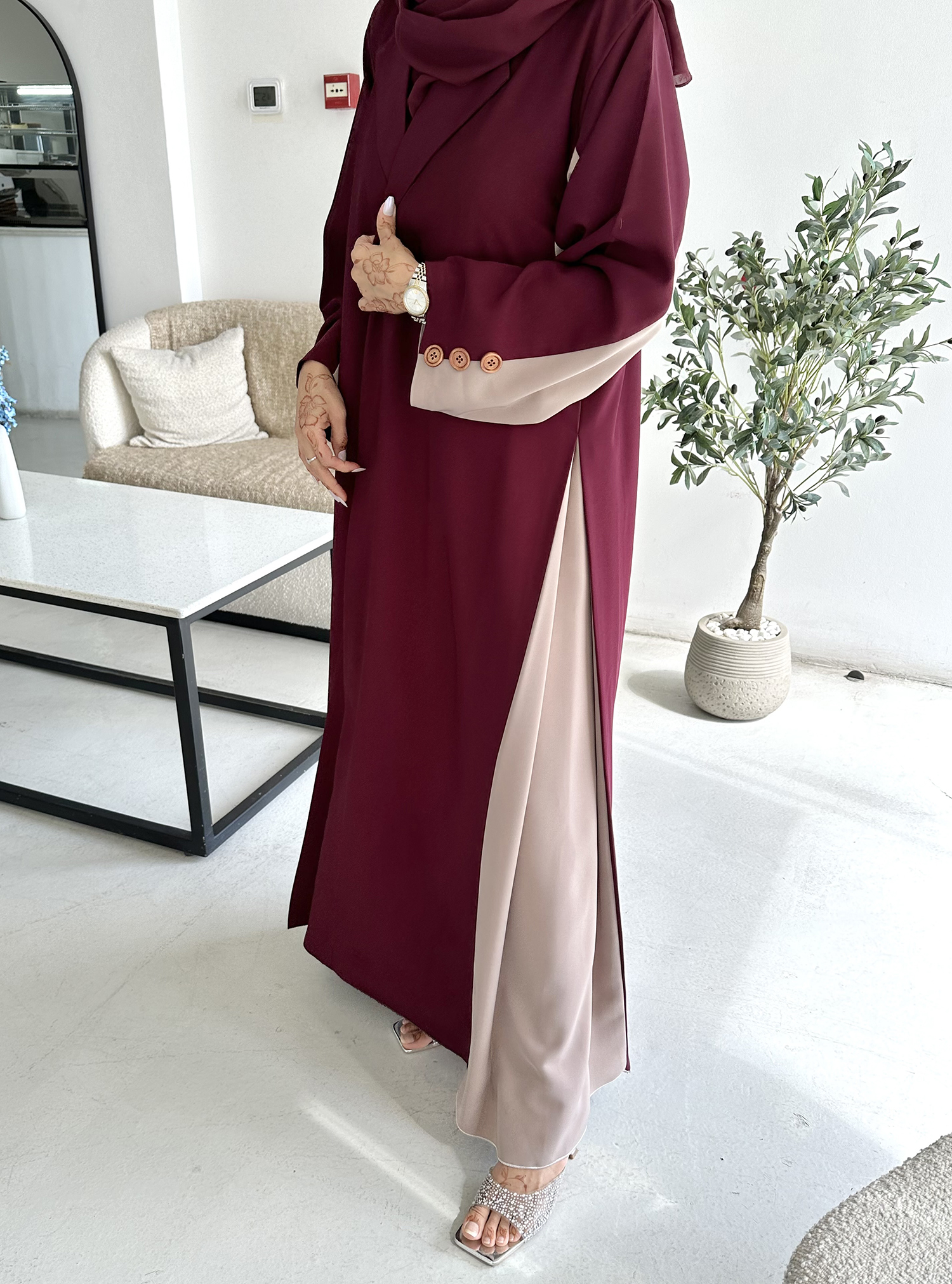 L024 Blazer-Style Burgundy Abaya Abayas from Lami at Boksha