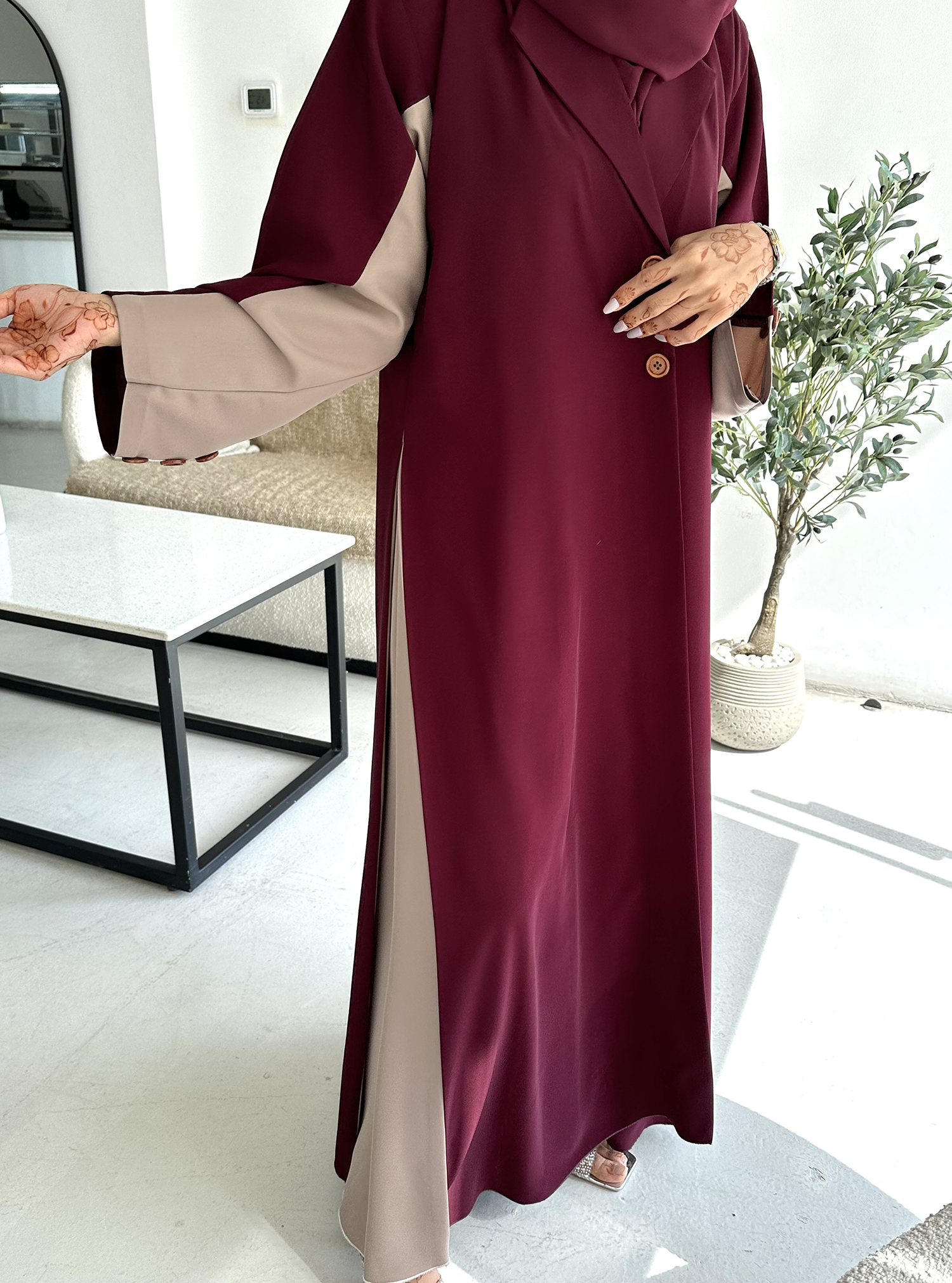 L024 Blazer-Style Burgundy Abaya Abayas from Lami at Boksha