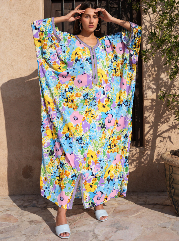 WIAM KAFTAN Crepe kaftan embroidered with Moroccan sfifa Kaftans from Morbel kaftan at Boksha