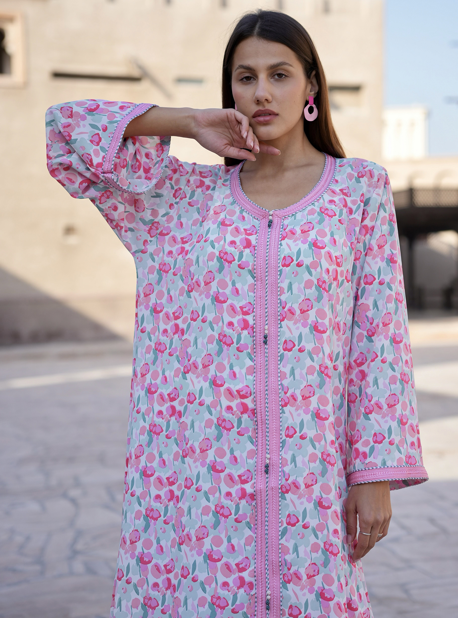 ISRA KAFTAN Crepe kaftan embroidered with Moroccan sfifa Kaftans from Morbel kaftan at Boksha