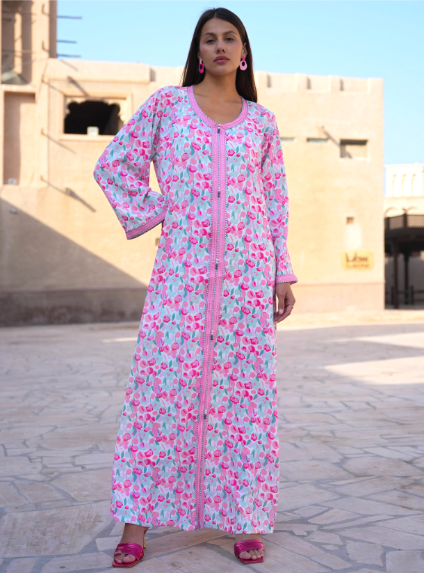 ISRA KAFTAN Crepe kaftan embroidered with Moroccan sfifa Kaftans from Morbel kaftan at Boksha